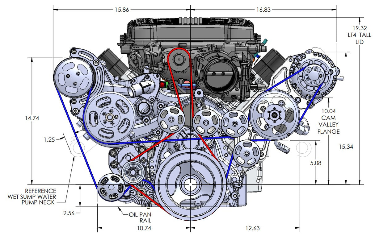 Billet LT4 Accessory Drive - Wet Sump 6.2L Supercharged Serpentine Kit ...